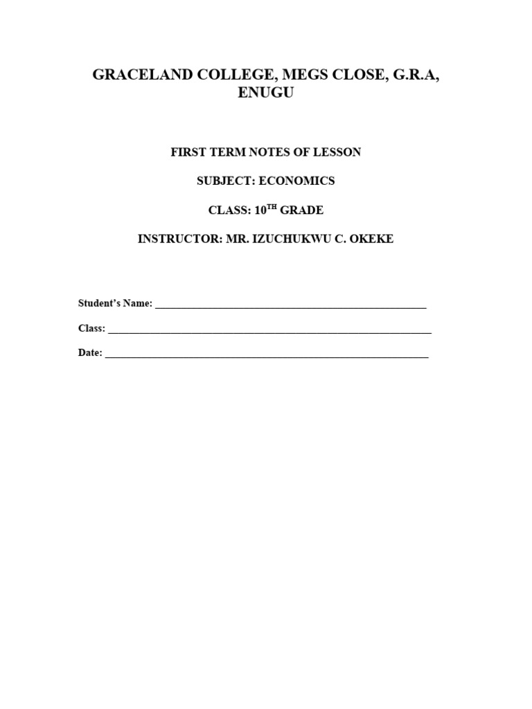 Econs 10TH Grade First Term Note | PDF | Mean | Economics