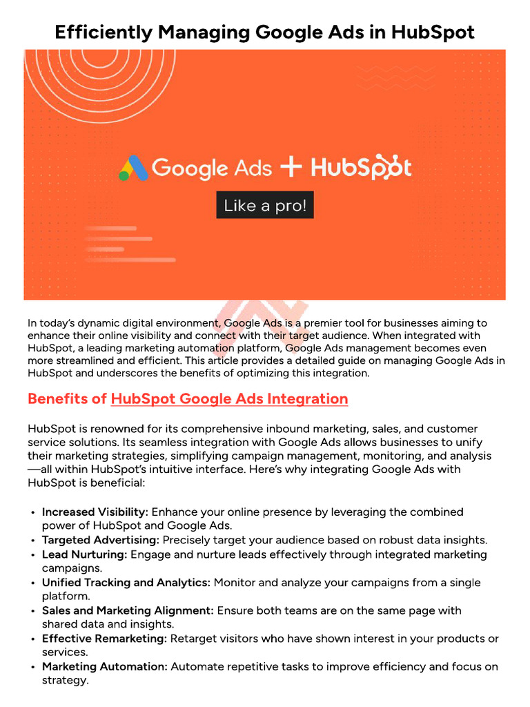 Manage Google Ads with HubSpot Efficiently | PDF | Marketing | Sales