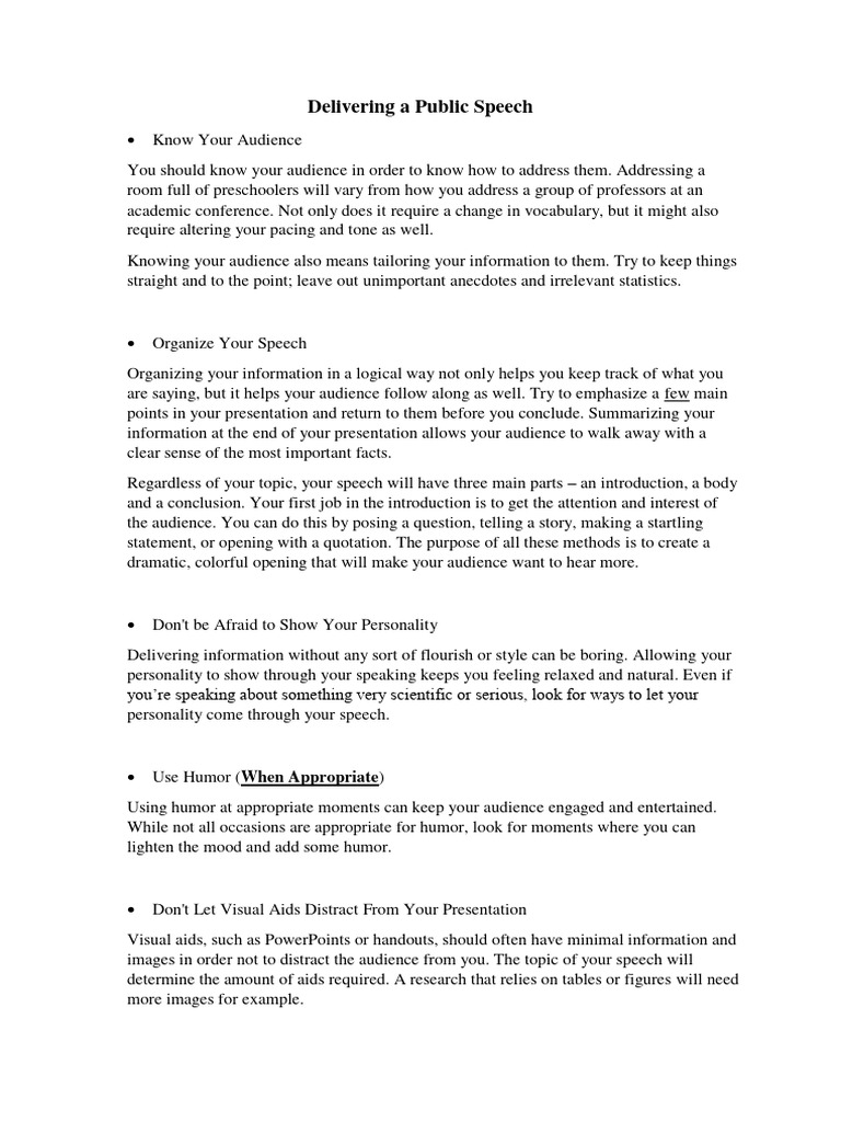 Delivering A Public Speech | PDF | Speech | Public Speaking