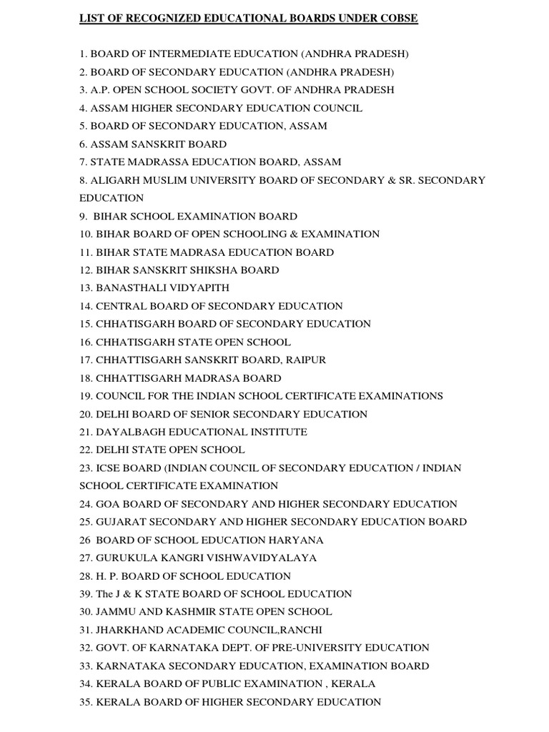 Cobse Boards | PDF | Educational Institutions | Schools