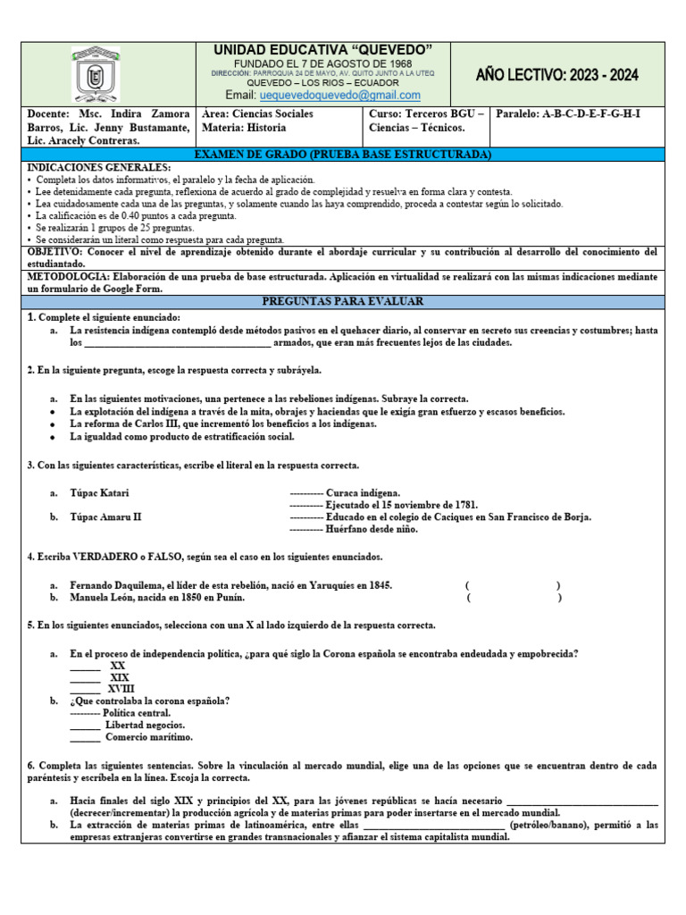 Examen Grado Preguntas 2023 | PDF