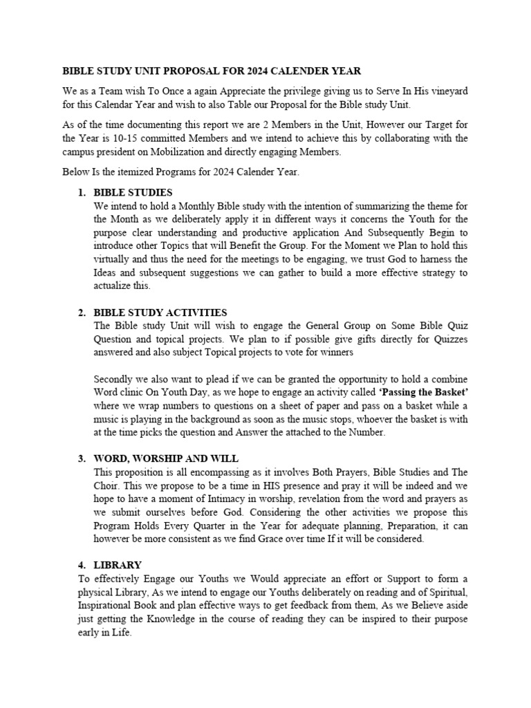 BIBLE STUDY UNIT Proposal2 | PDF | Prayer