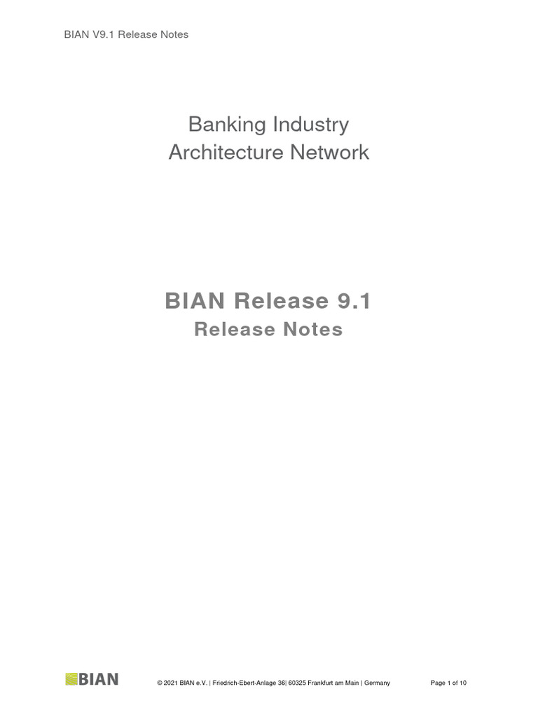 BIAN v9.1 Release Notes | PDF | Unified Modeling Language | Systems ...