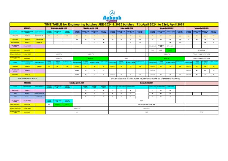 Jayanagar - Engineering Time Table-2023.xlsx - Engg - 17-04-2024 To 23-04-2024 | PDF