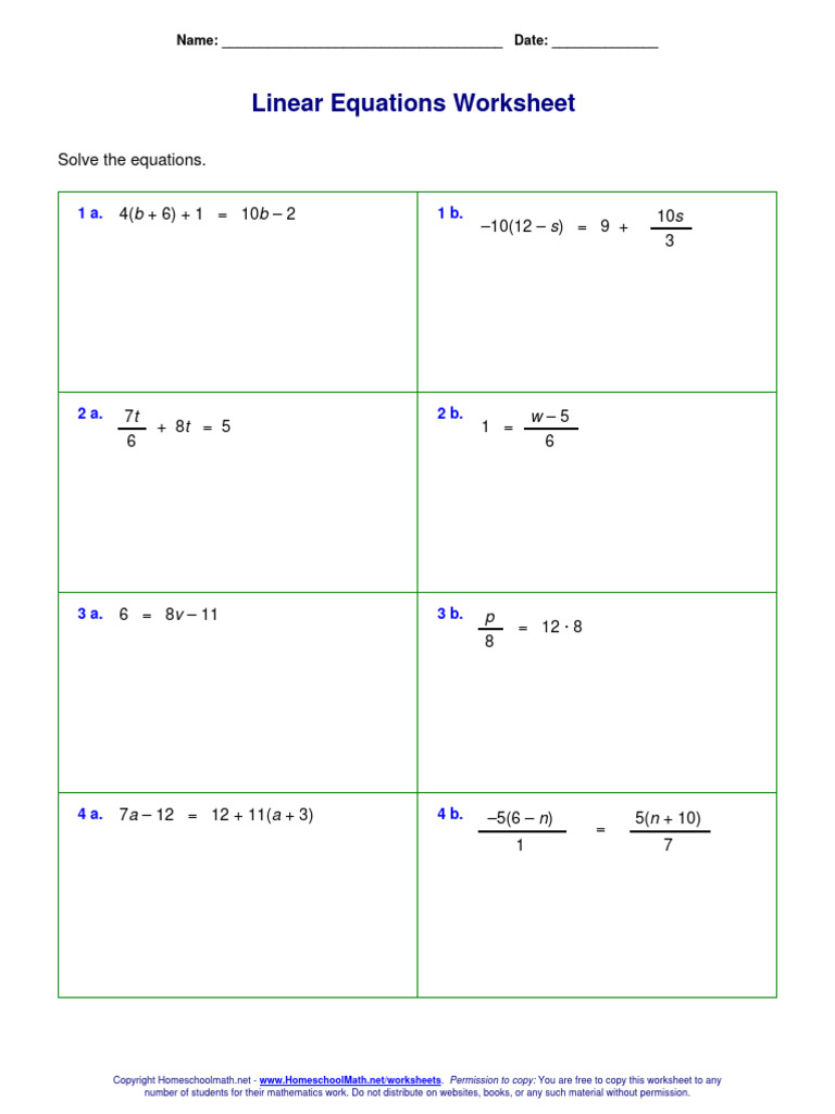 Linear - Equations - Worksheet 2 CW | PDF | Equations | Mathematical ...