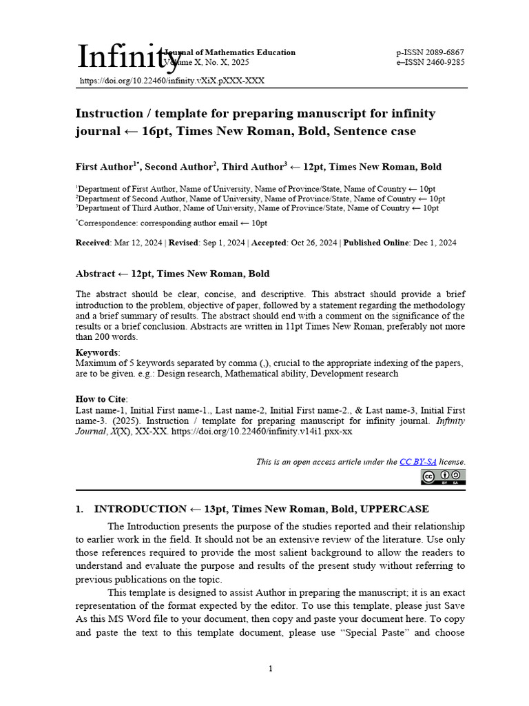 2025 Infinity Template Guide For Authors Download Free Pdf Copy
