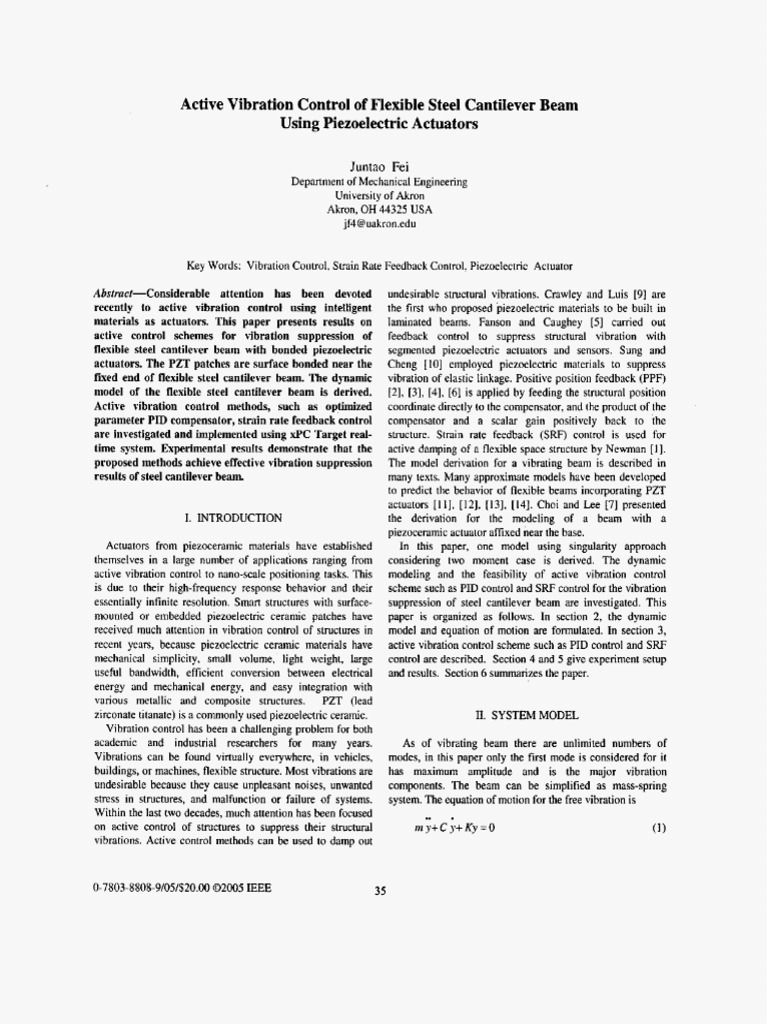 Active Vibration Control of Flexible Steel Cantilever Beam Using 1 | PDF | Piezoelectricity ...