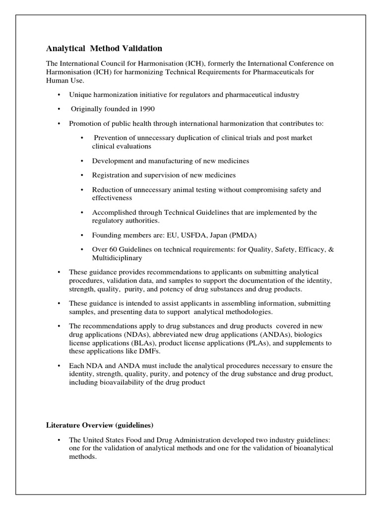 ICH Guidelines for Analytical Method Validation | PDF | High ...
