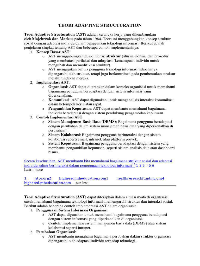 Teori Adaptive Structuration AST | PDF