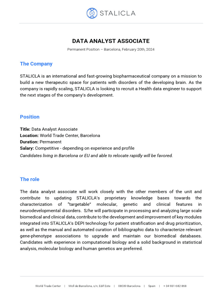 JD STALICLA Data Analyst Associate 20240207 | PDF | Data | Health Sciences