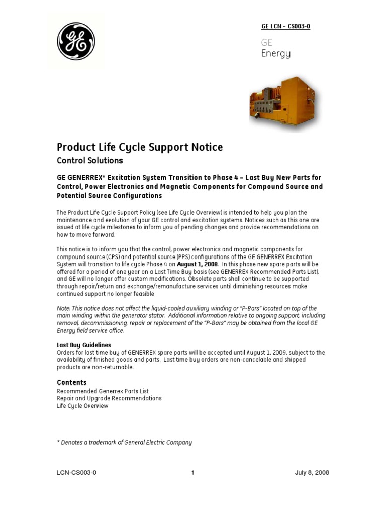 The Product Life Cycle Support Policy See Life Cycle Overview Is (1 ...