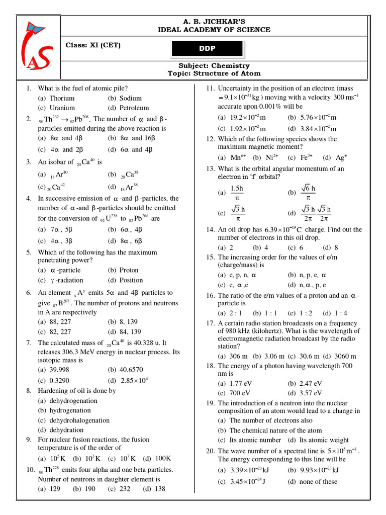 Structure of Atom-DPP (XI-CET) | PDF | Atomic Orbital | Electron