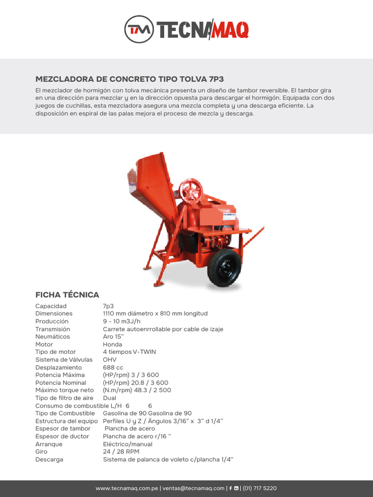 Mezcladora de Concreto Tipo Tolva 7P3 | PDF