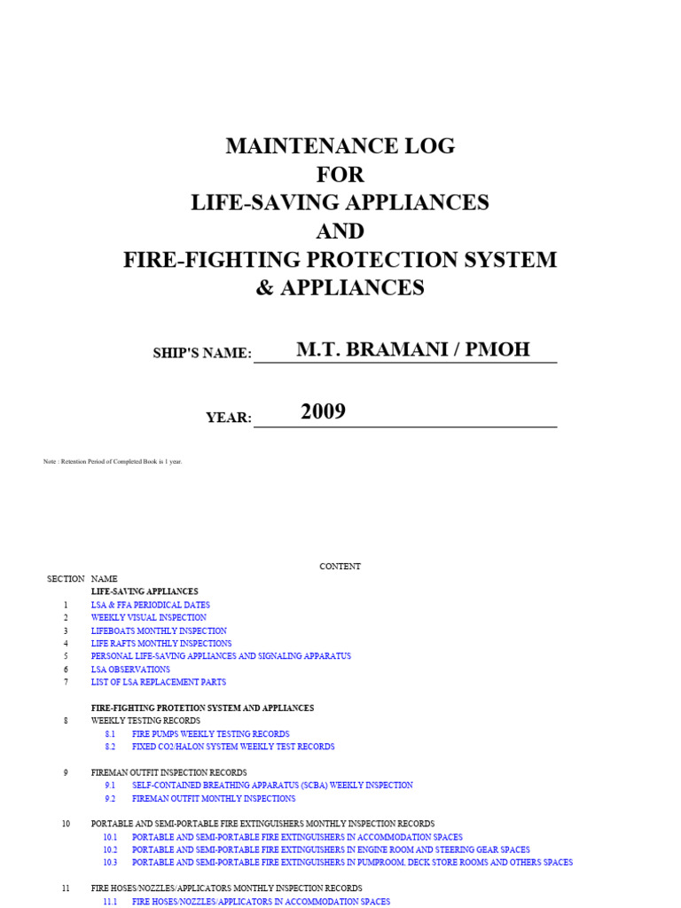 Maintenance Log For LSA and FFA | PDF