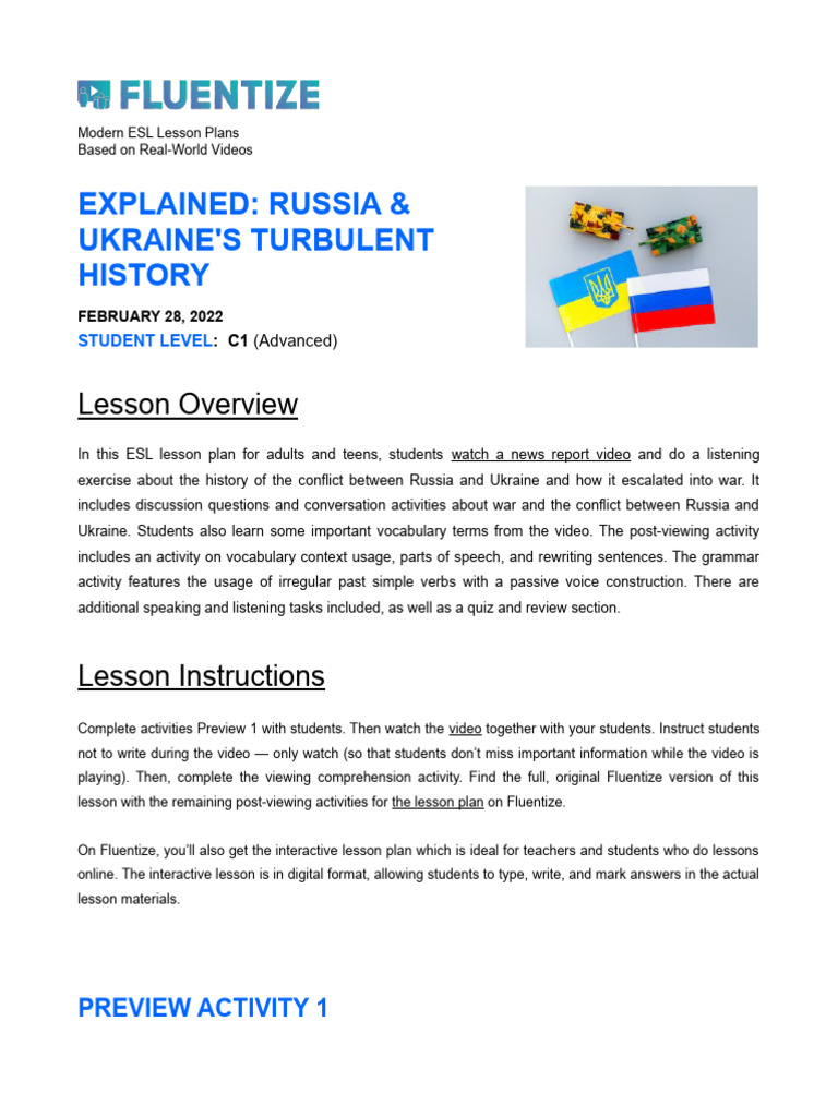 ESL Lesson on Russia-Ukraine Conflict | PDF | Russia–Ukraine Relations ...