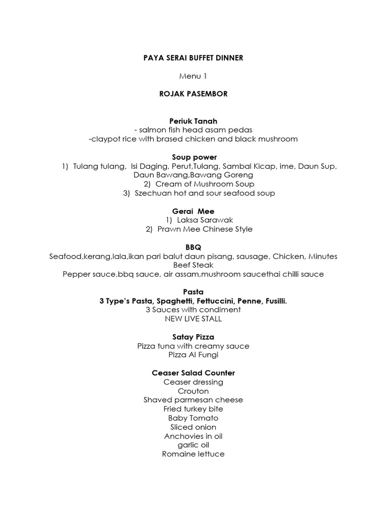 Paya Serai Buffet Dinner May 2024 | PDF | Sauce | Salad