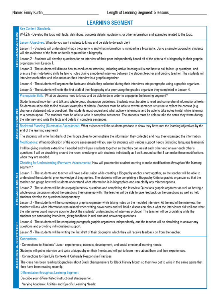 Edtpa Learning Segment | PDF | Educational Assessment | Human Communication
