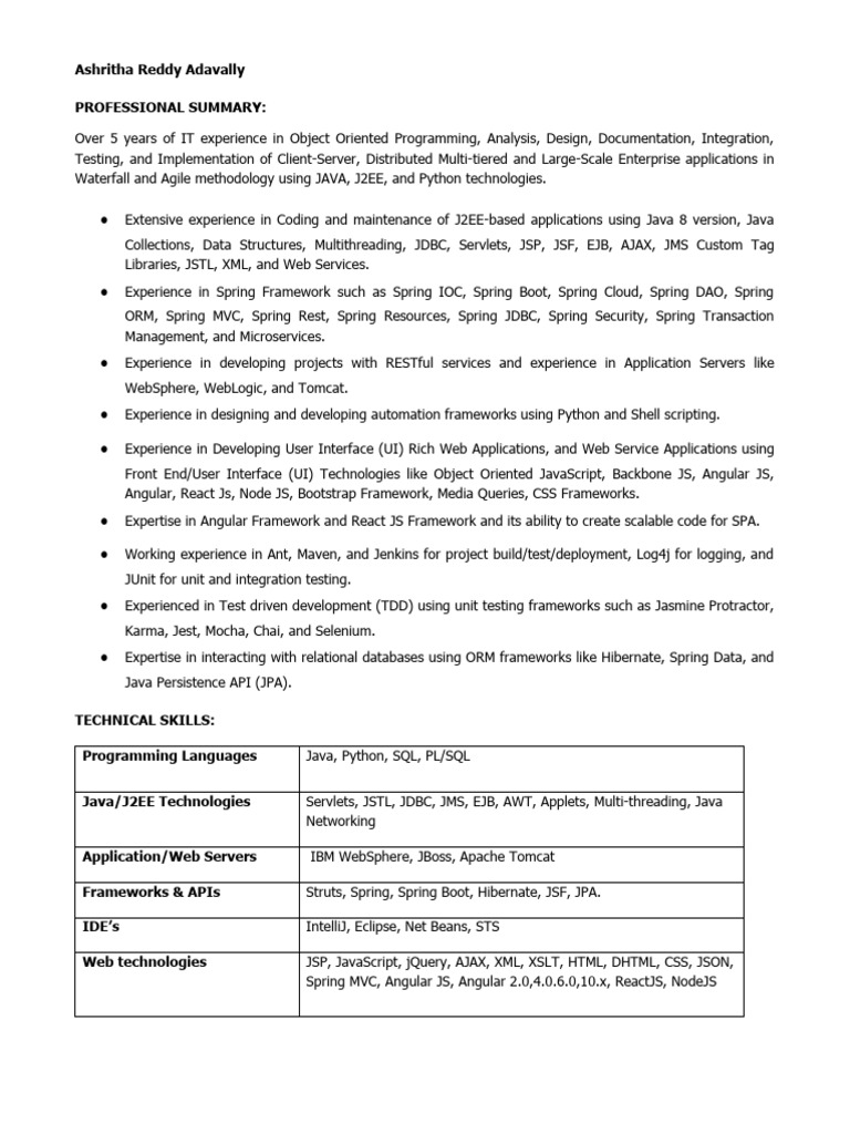 Ashritha Resume Pdf Spring Framework Microsoft Azure