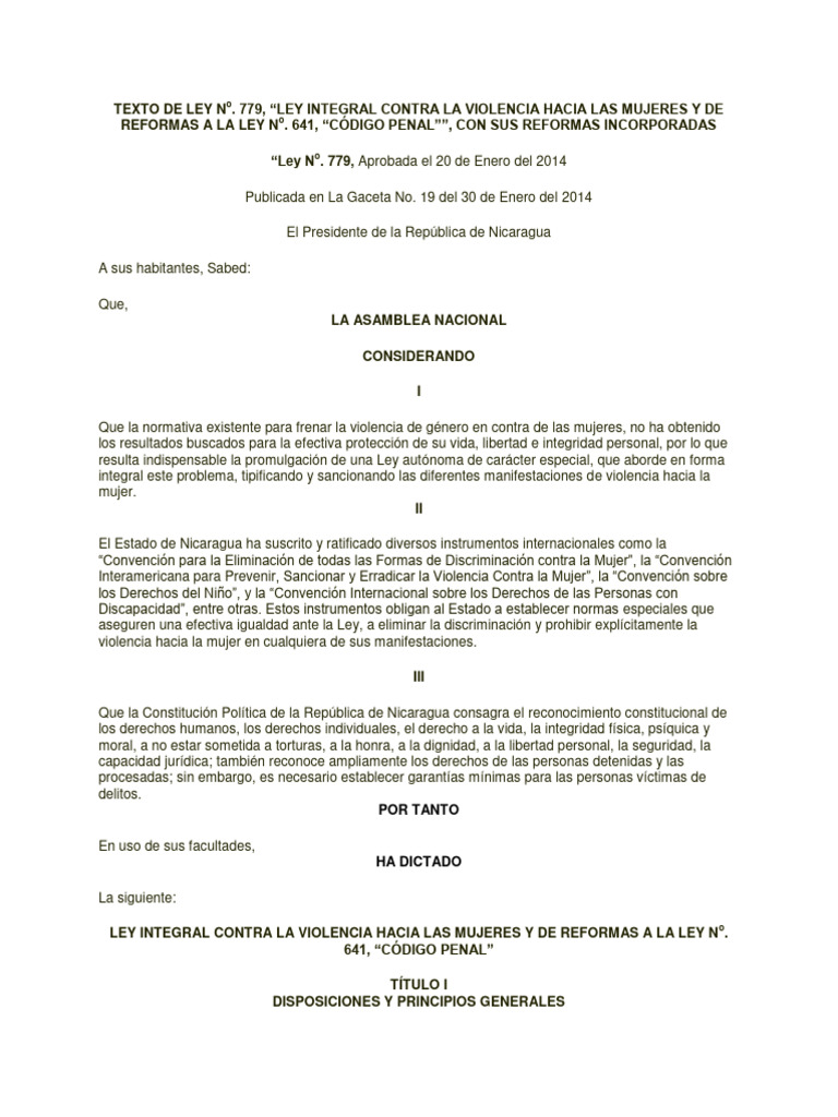 Ley 779: Protección Integral a Mujeres | PDF | La violencia contra las ...