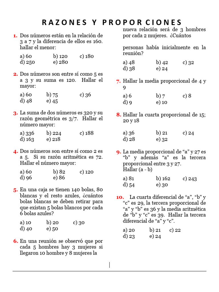 10 Razones y Prporciones | PDF | Matemática Elemental | Matemáticas