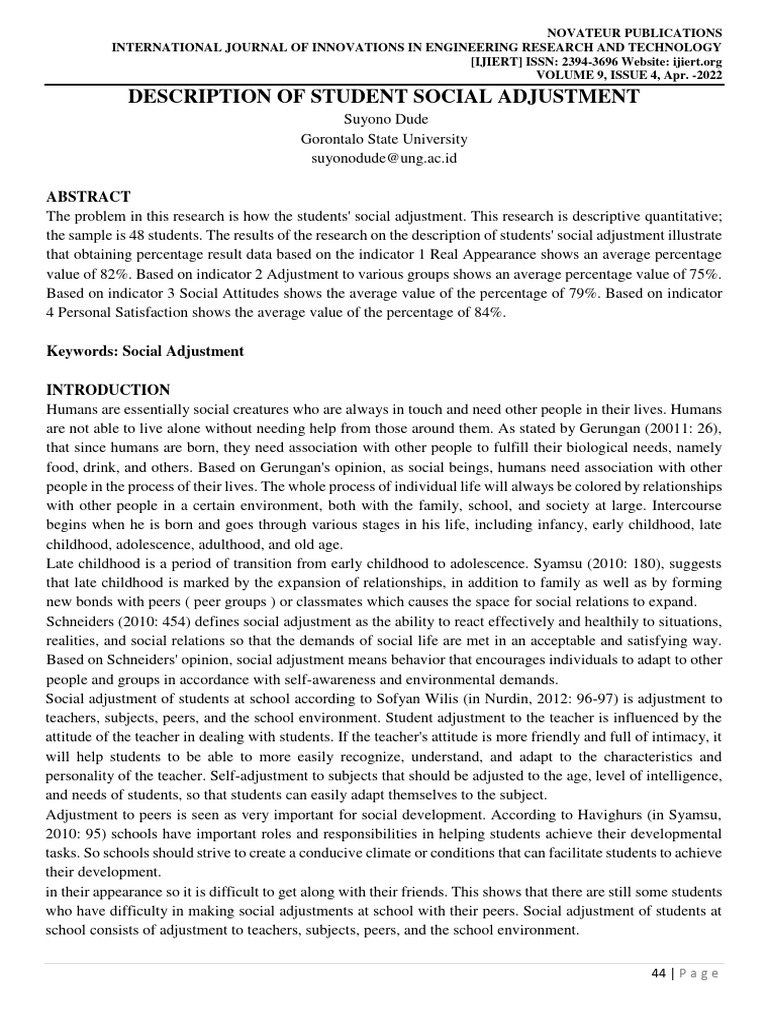 Description of Student Social Adjustment | PDF | Adolescence | Behavior