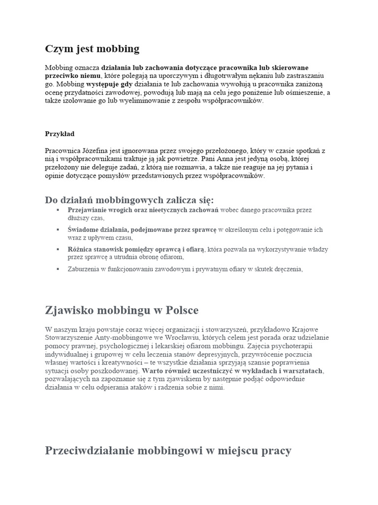 Czym jest mobbing | PDF