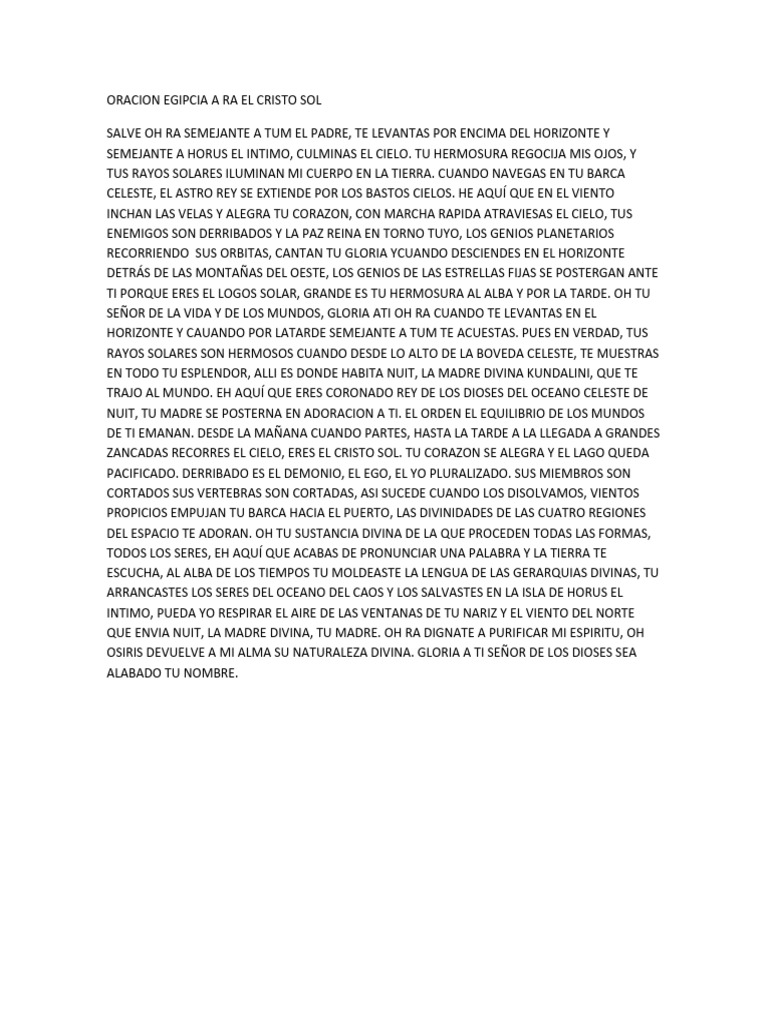 Oración Egipcia a Ra, el Cristo Sol | PDF