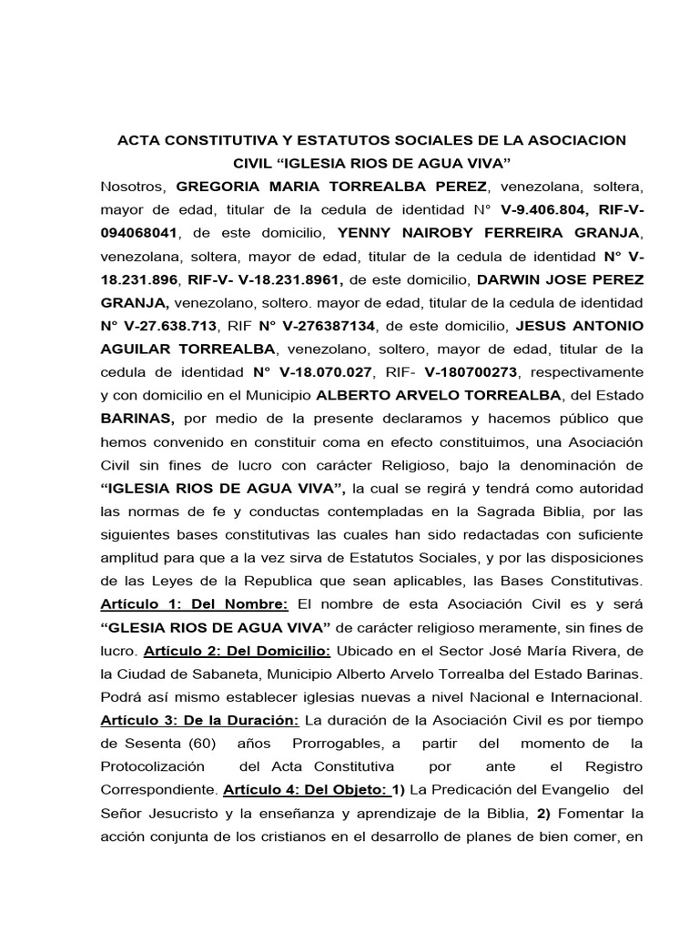 Acta Constitutiva y Estatutos Sociales de La Asociacion Civil | PDF | Iglesia Católica | Biblia