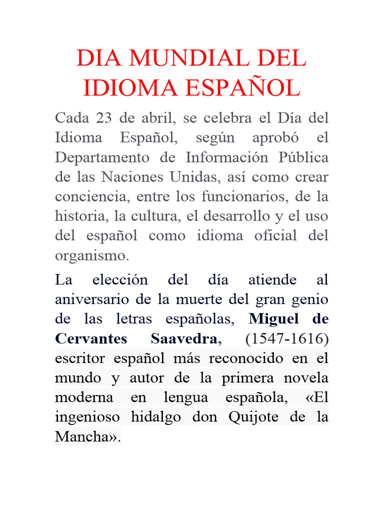 Dia Internacional Del Idioma y El Libro Okkk | PDF