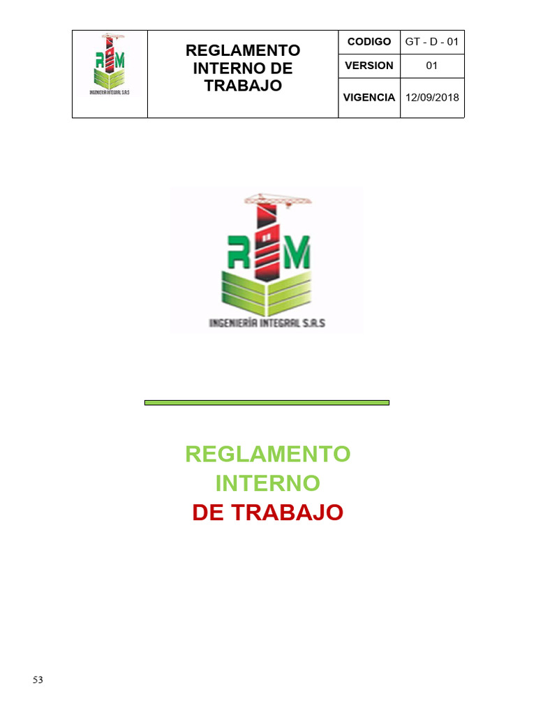 REGLAMENTO INTERNO DE TRABAJO | Descargar gratis PDF | Tiempo de trabajo | Derecho laboral