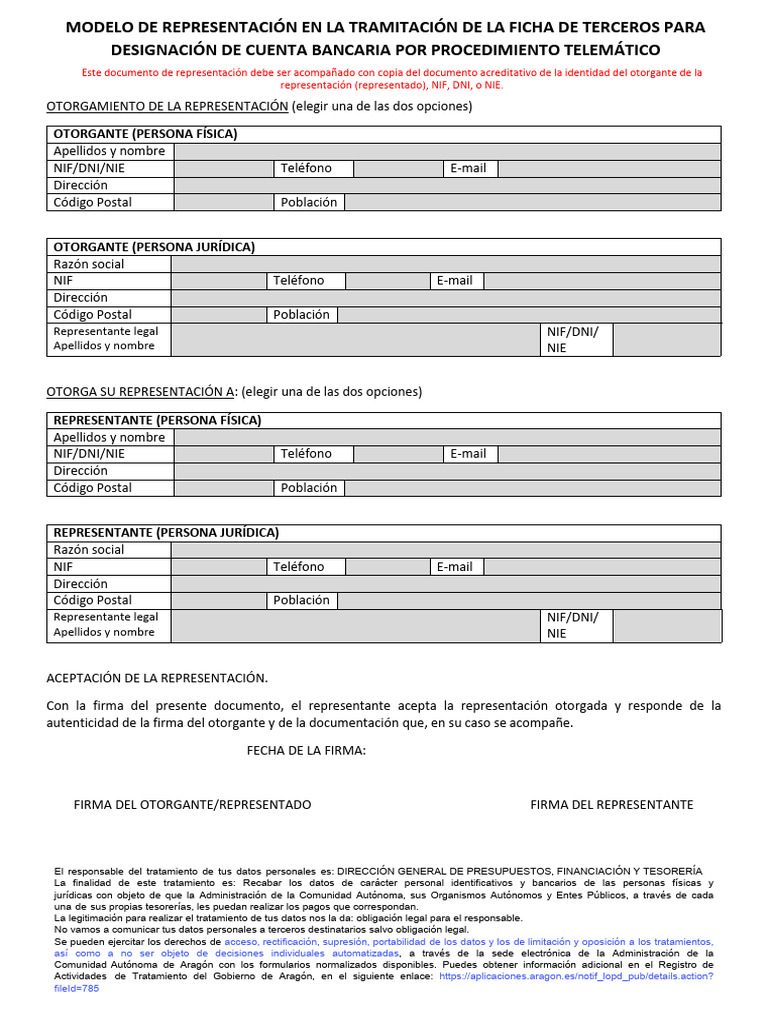 Modelo de Representación para Administración General y Otros Organismos | PDF | Documento de ...
