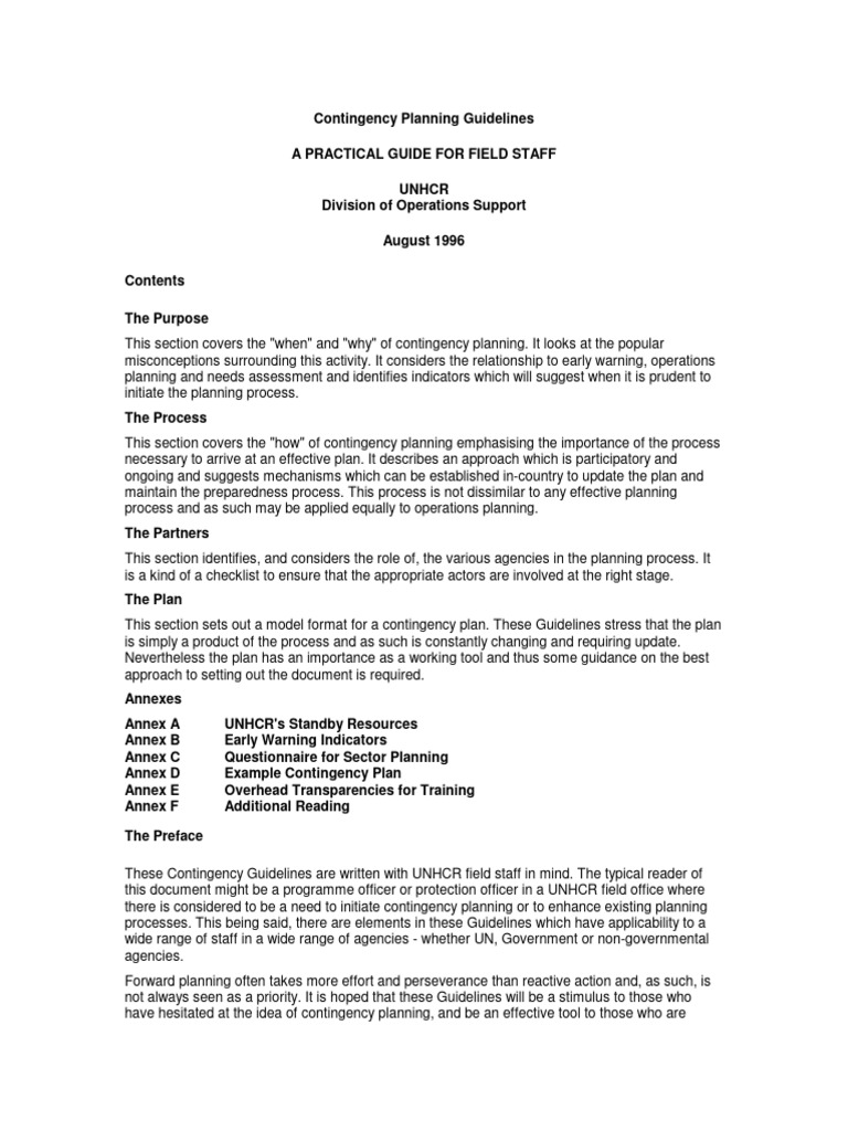 UNHCR Contingency Planning Guide | PDF | Refugee | Emergency