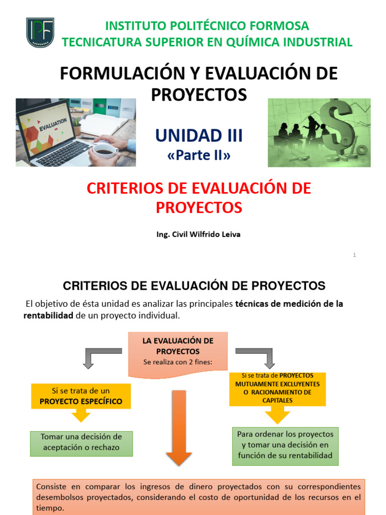 UNIDAD III - Parte II - Criterios de Evaluación de Proyectos | Descargar gratis PDF | Valor ...