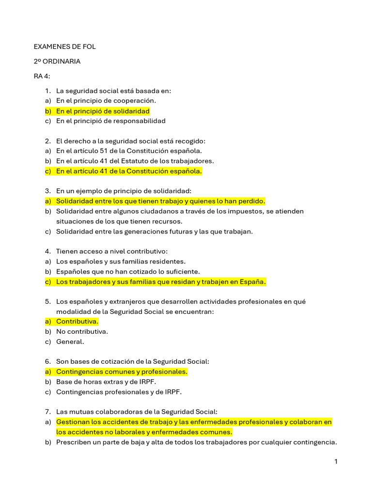 Examenes de Fol Ra 4 | PDF | Pensión
