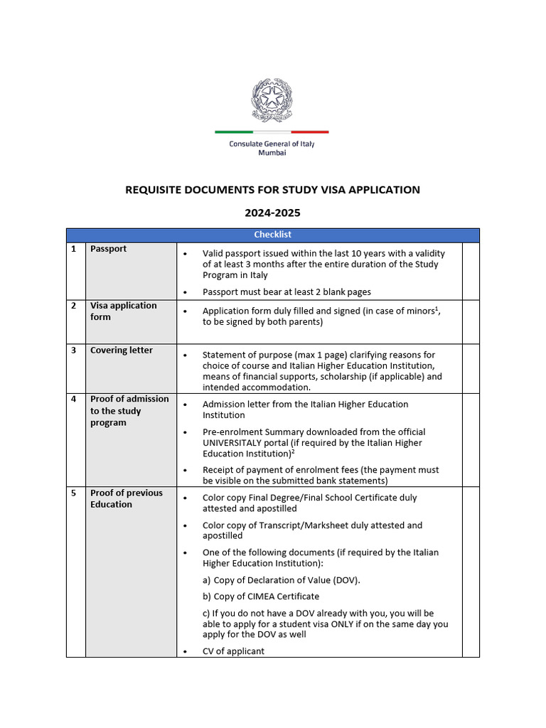 Checklist Studio Student 2024 | PDF | Travel Visa | Passport