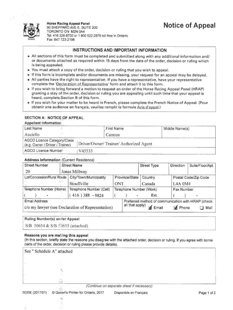 Notice of Appeal and Schedule A &B | PDF