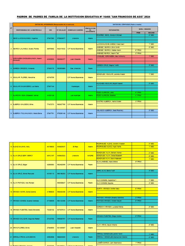 Padron Apafa 2024 Primaria y Secundaria | PDF