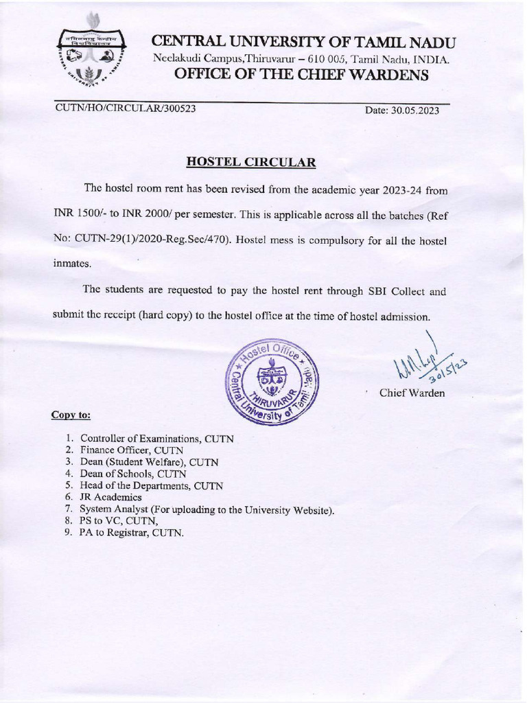 Hostel_room_rent_revised_circular_01062023 | PDF