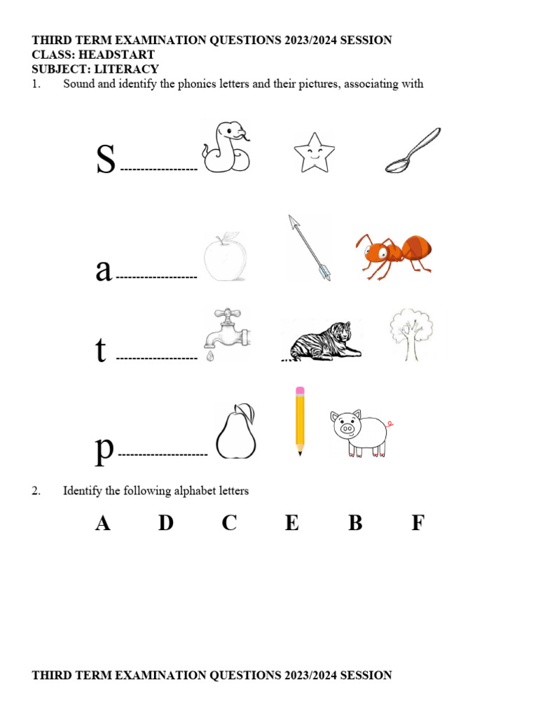 Headstart Year 1 Exam Questions 2023/24 | PDF