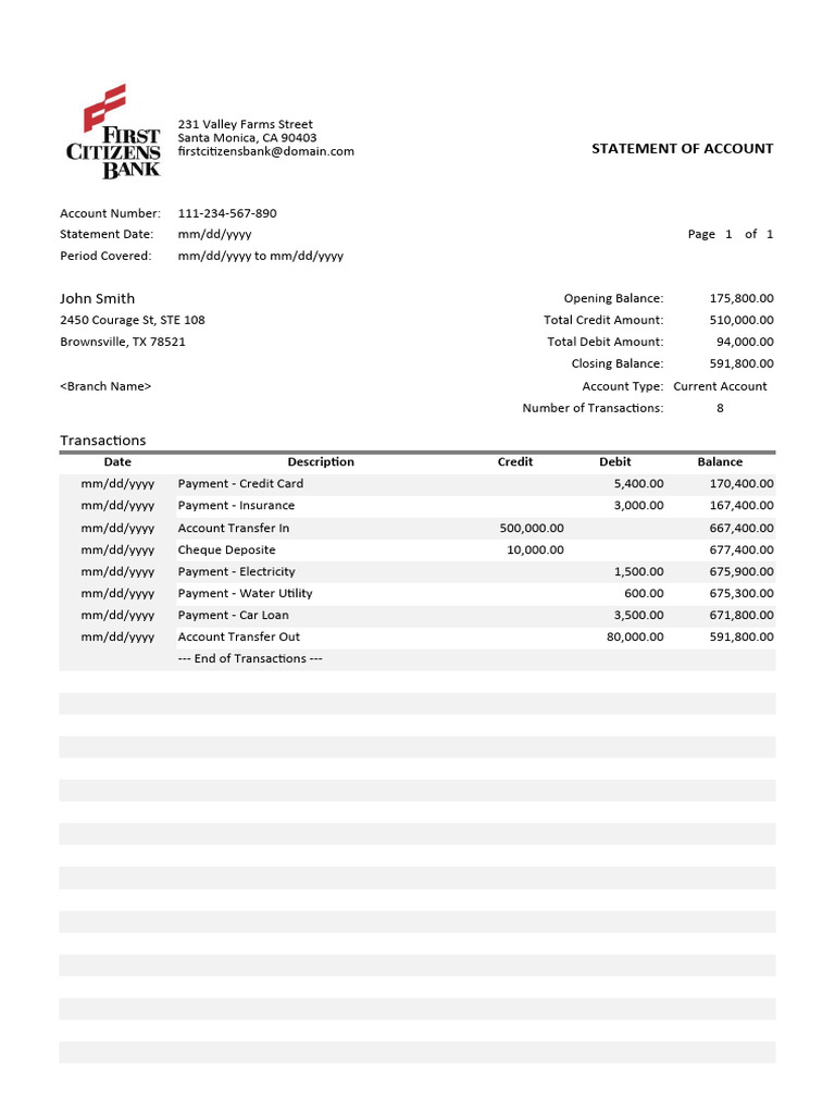 Bank Statement Template Download | PDF
