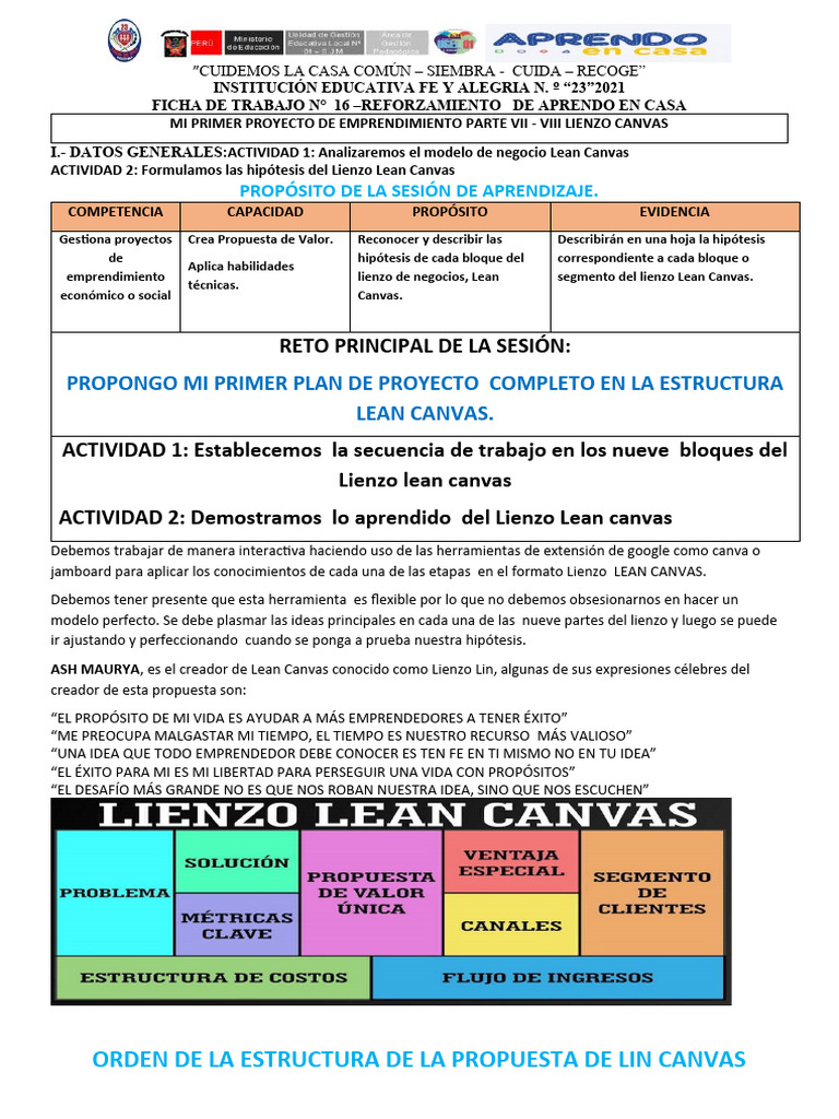 Ficha Modelo de Ept Semana | PDF | Iniciativa empresarial
