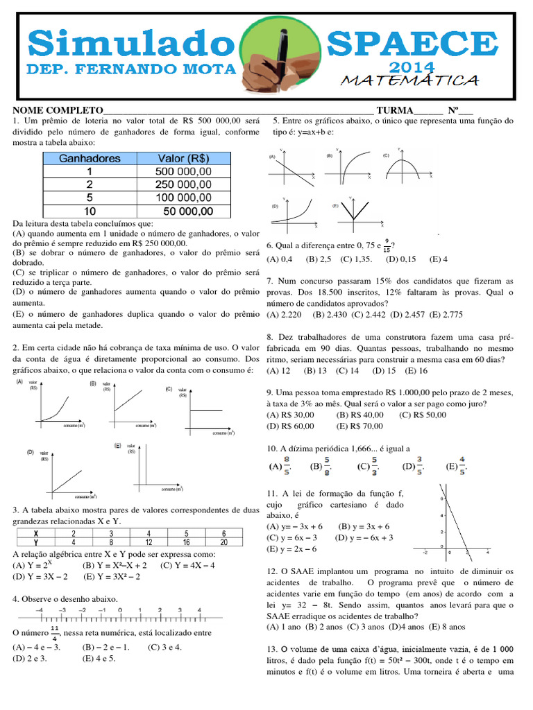 Simulado 1' Ano | PDF | Matemática