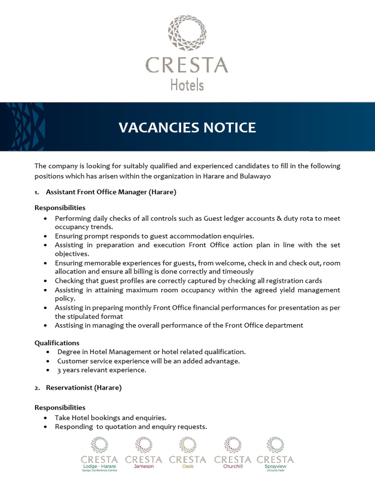 Ch Vacancies Notice June 2024 | PDF | Chef | Waiting Staff