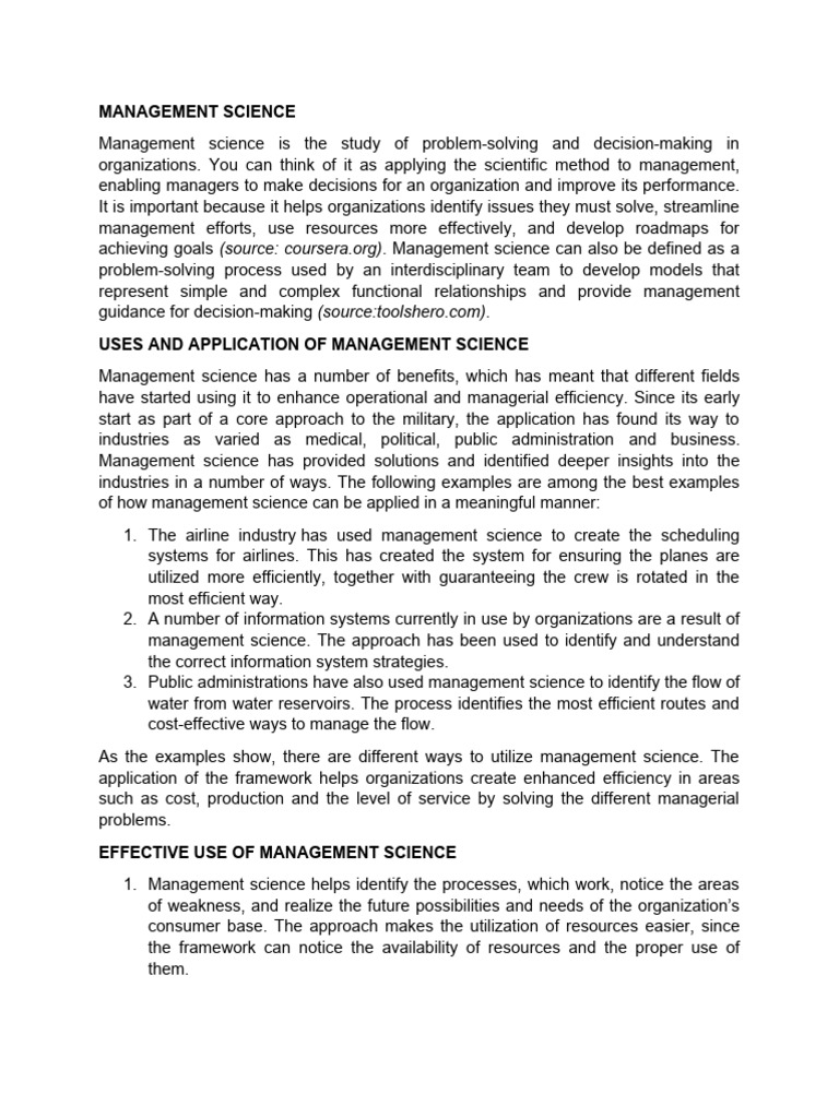 Management Science | PDF | Science | Business