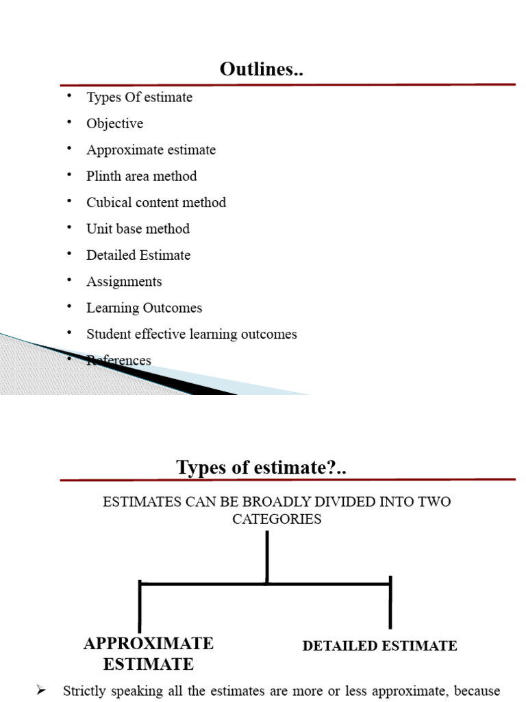 Types of Estimate and Common Terminologies | PDF | Volume | Length