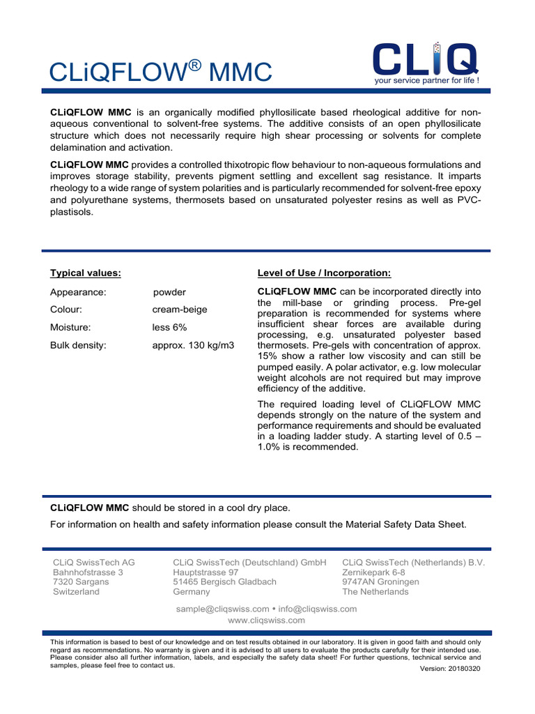 Cliq Cliqflow MMC Technical Data Sheet | PDF | Epoxy | Materials