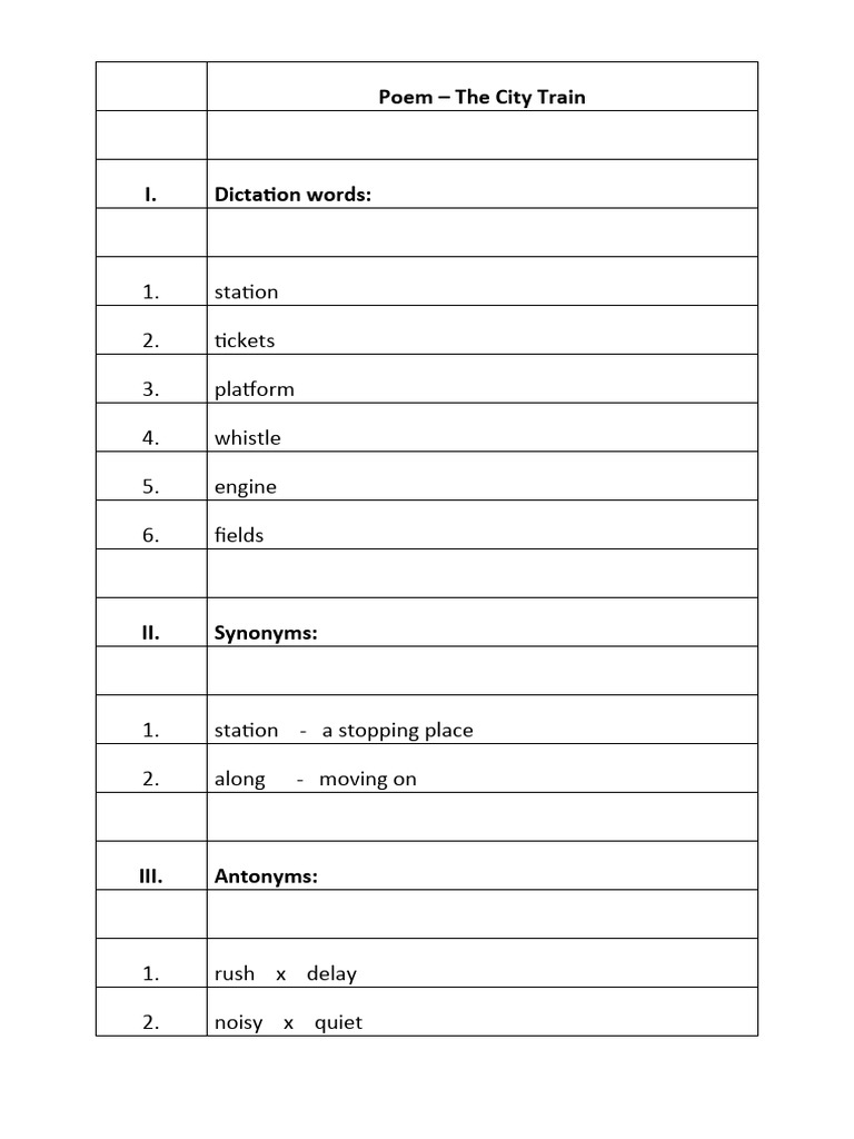 The City Train Poem C.W Notes | PDF