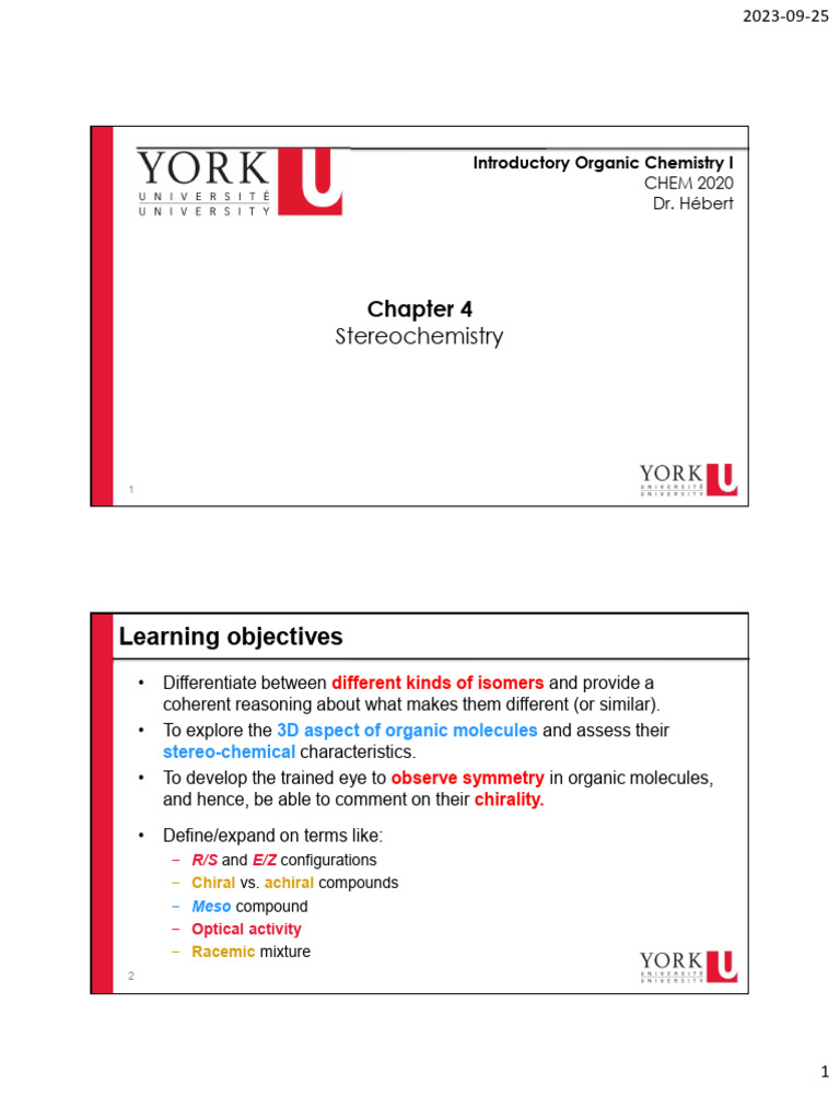 Chapter 4 - Stereochemistry - COLOUR | PDF | Chirality (Chemistry) | Organic Chemistry