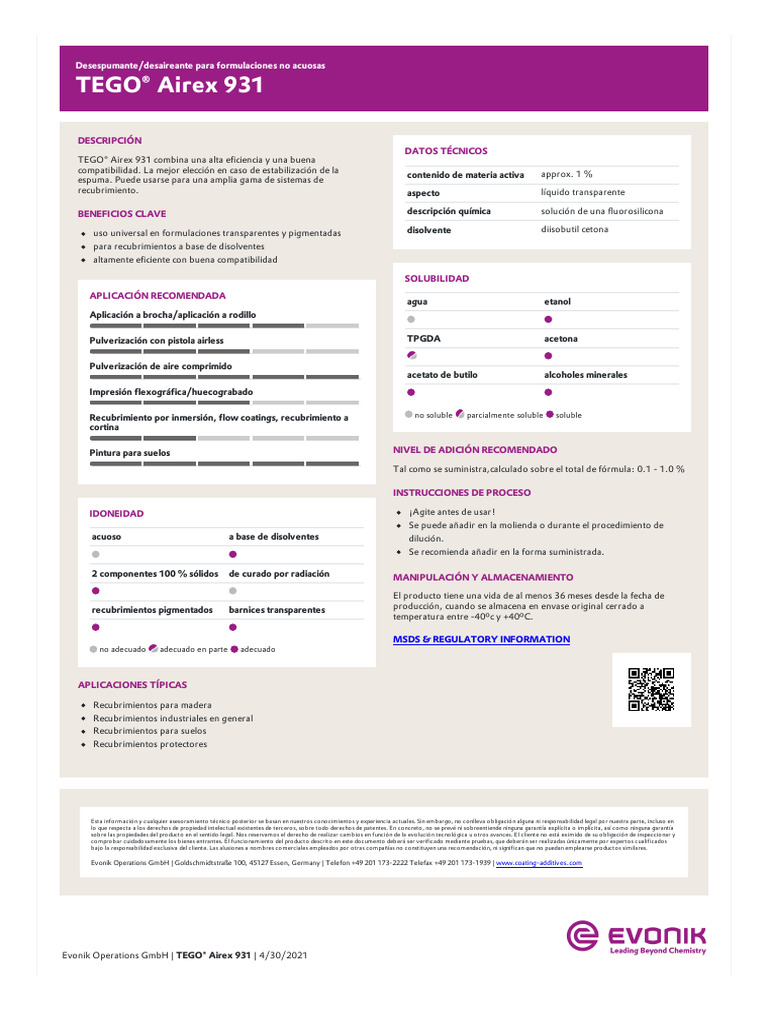 Airex 931 | PDF | Solubilidad | Solvente