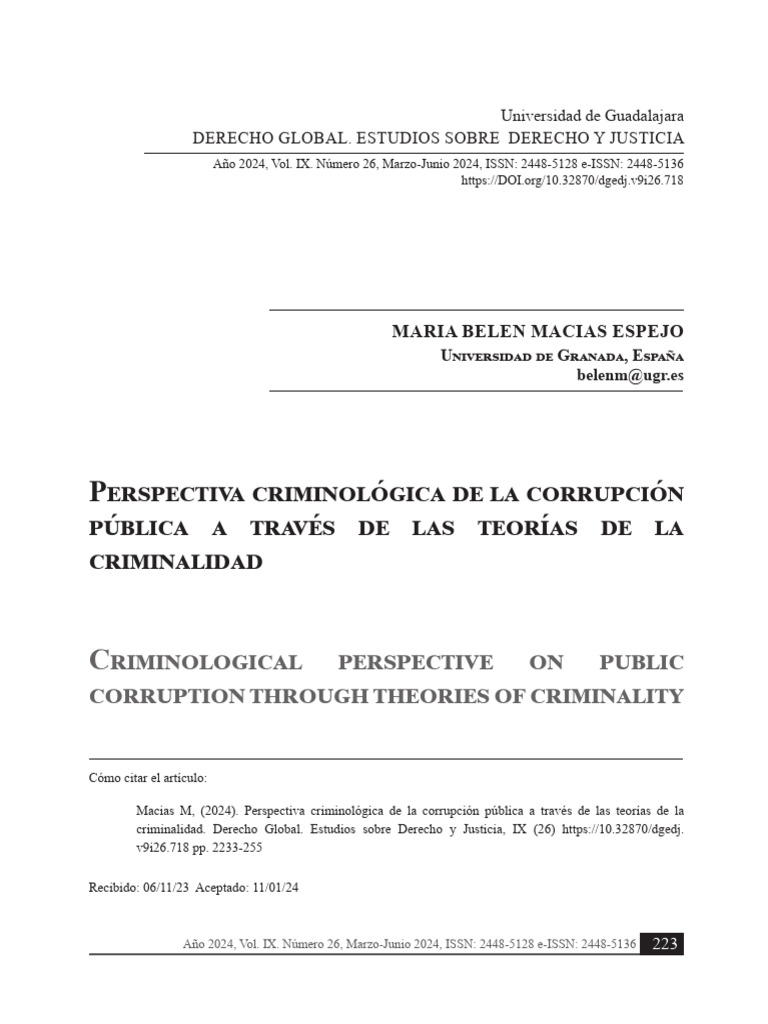 Perspectiva Criminológica de La Corrupción Pública A Través de Las Teorías de La Criminalidad ...